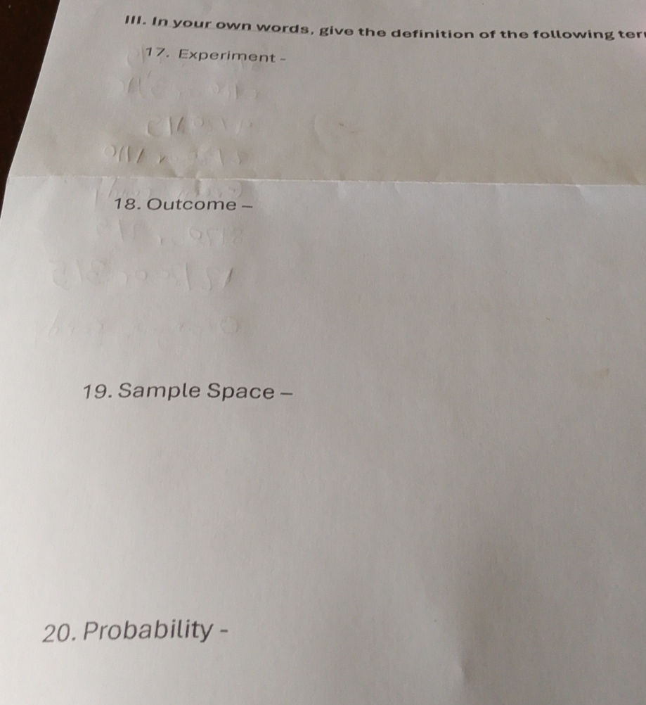 III. In your own words, give the definition | StudyX