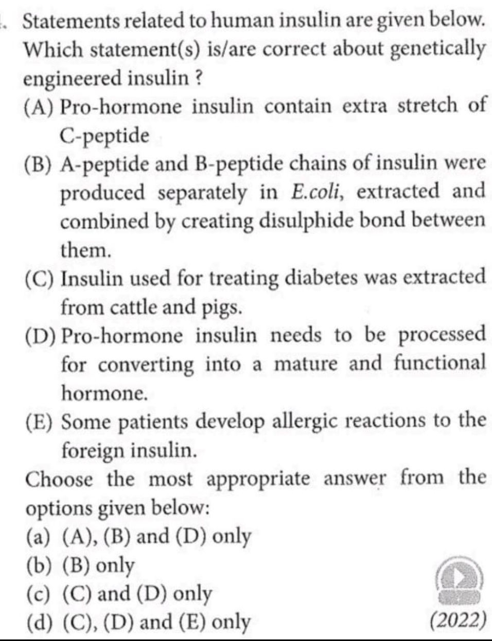 4. Statements related to human insulin are | StudyX