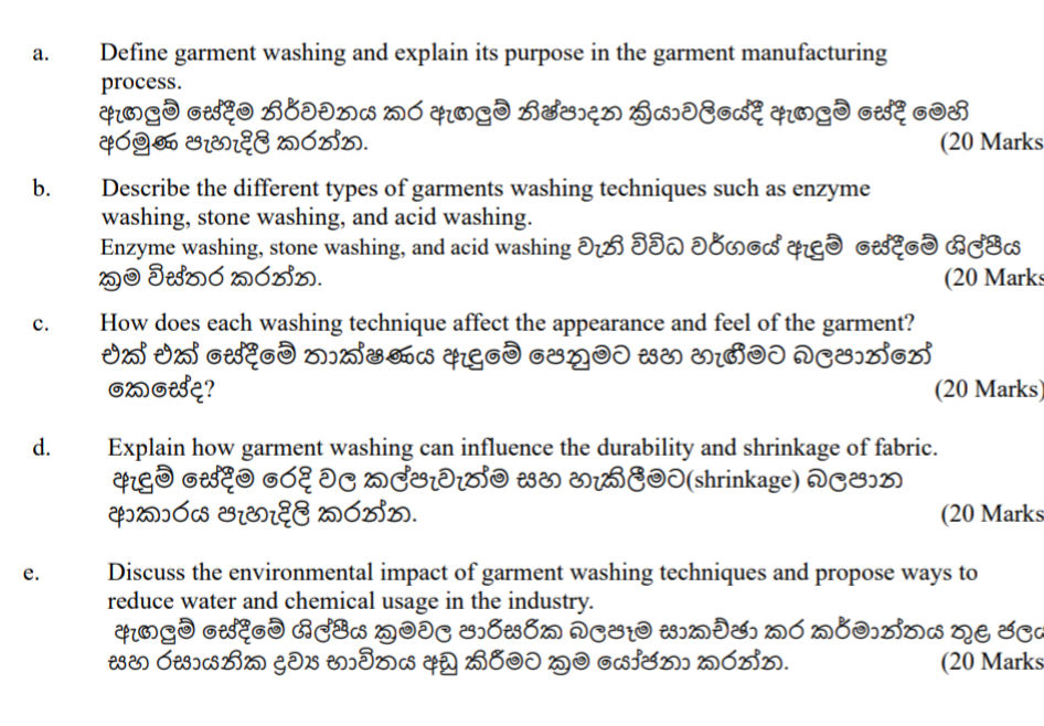 a. Define garment washing and explain its | StudyX