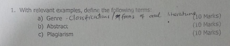 1. With relevant examples, define the | StudyX