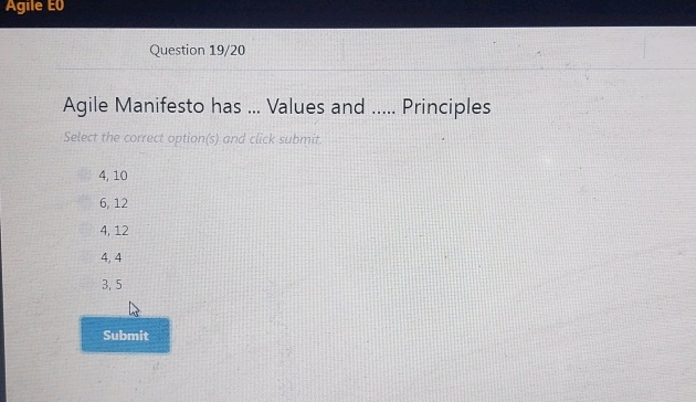 Agile Eu Question 19/20 Agile Manifesto has | StudyX
