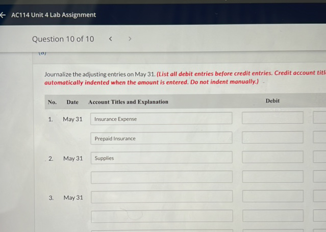 AC114 Unit 4 Lab Assignment Question 10 of