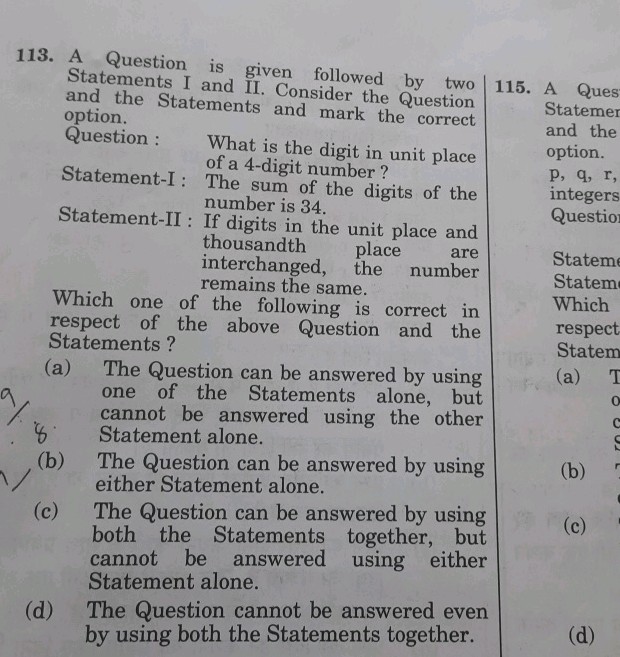 113 A Question is given followed by two | StudyX