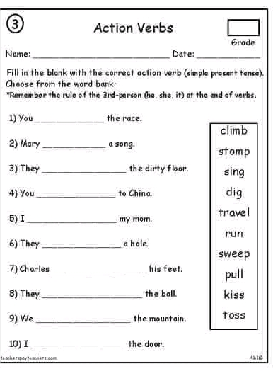 (3) Action Verbs Grade Name Date Fill | StudyX