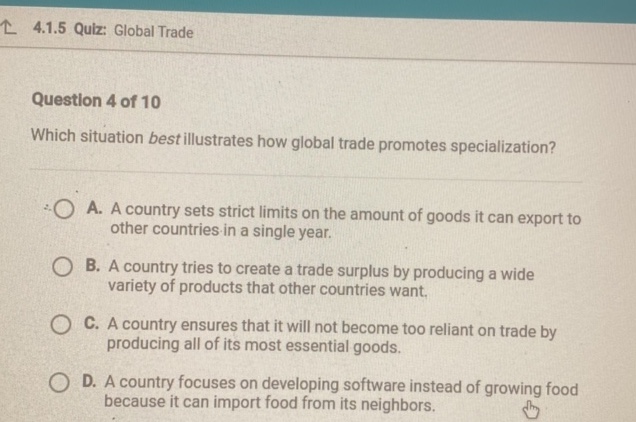 415 Quiz Global Trade Question 4 of 10 | StudyX