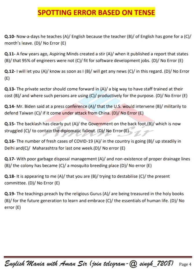 SPOTTING ERROR BASED ON TENSE Q10- | StudyX