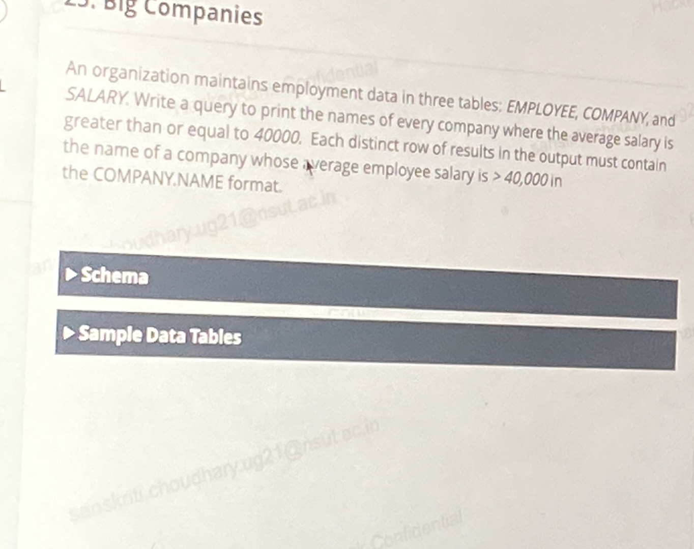 An organization maintains employment data | StudyX