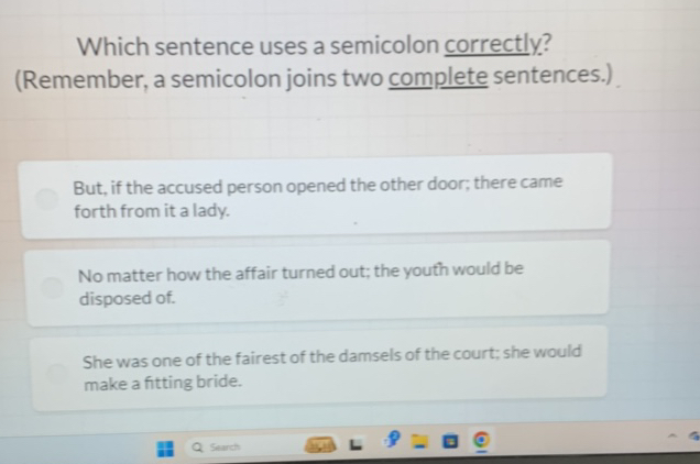 Which sentence uses a semicolon correctly | StudyX