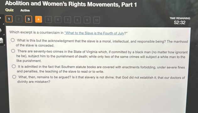 Abolition and Womens Rights Movements Part | StudyX