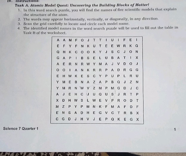 IV Instructions Task A Atomte Model Quest | StudyX