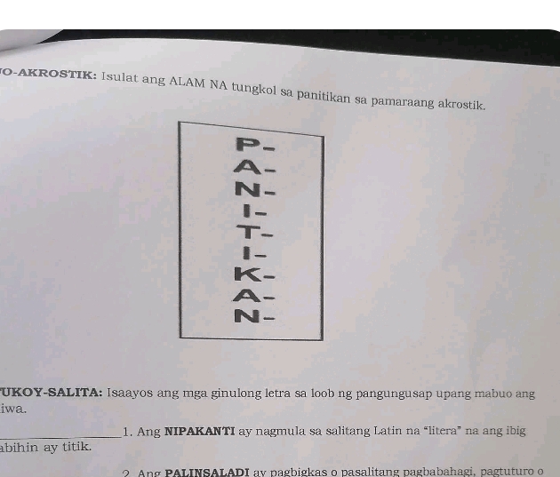 O-AKROSTIK Isulat ang ALAM NA tungkol sa | StudyX