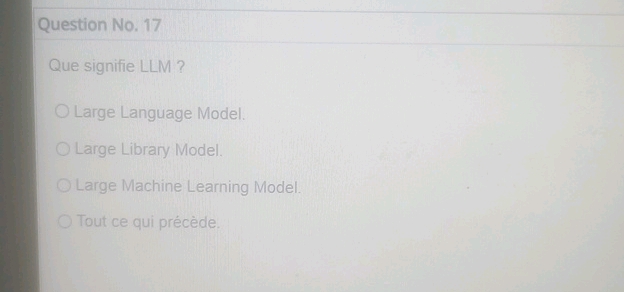 Question No 17 Que signifie LLM Large | StudyX