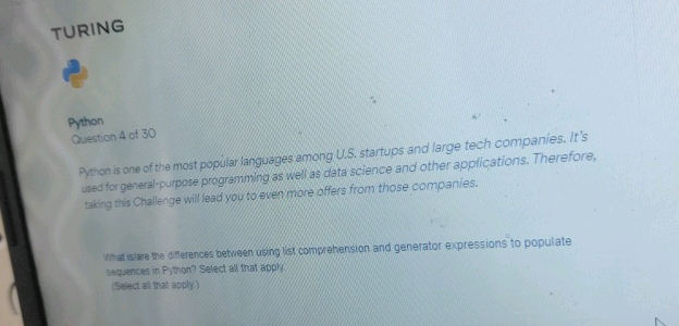 TURING Python Question 4 of 30 Pyron is one | StudyX