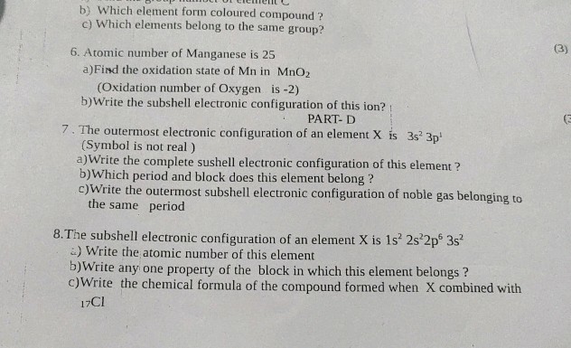 b) Which element form coloured compound c) | StudyX