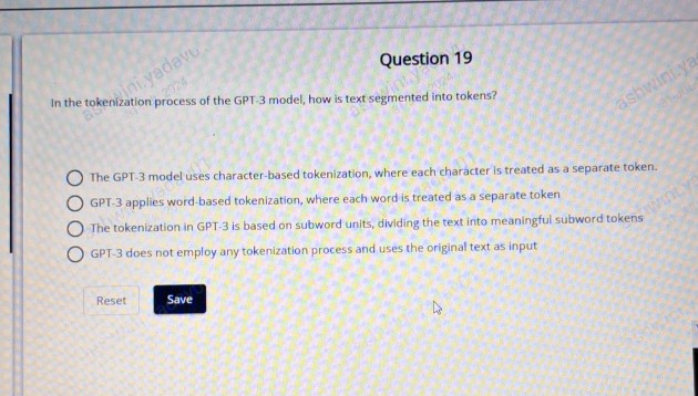 Question 19 In the tokenization process of | StudyX