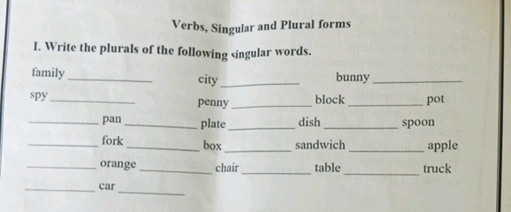 Verbs Singular and Plural forms I Write the | StudyX