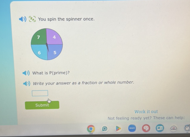 You spin the spinner once What is P (prime)