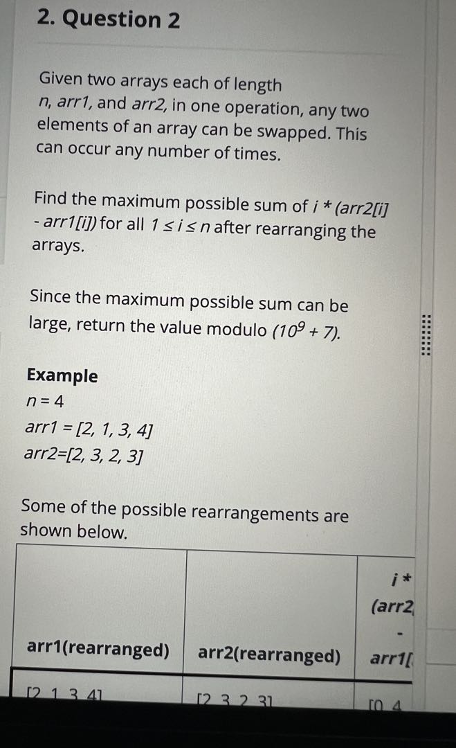 2 Question 2 Given two arrays each of | StudyX