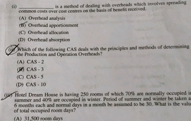 (i) is a method of dealing with overheads | StudyX