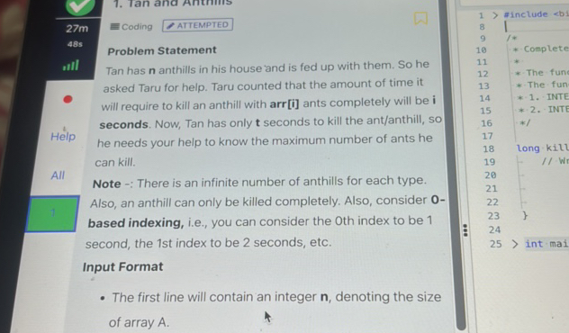 27 m 48 s 11 Problem Statement Tan has n | StudyX