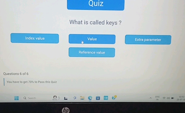 Quiz What is called keys Index value Value | StudyX