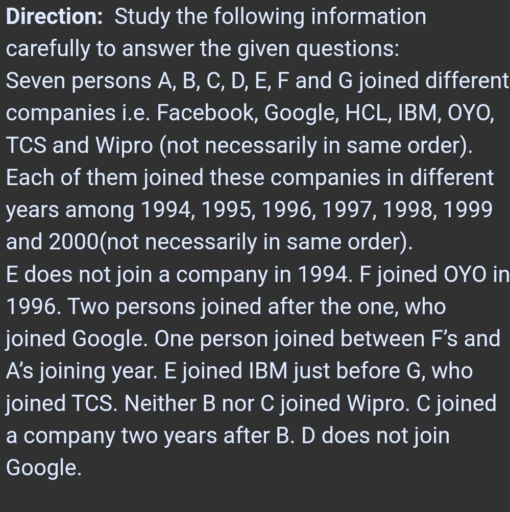 Direction Study the following information | StudyX