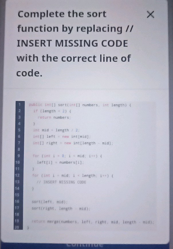 Complete the sort function by replacing // | StudyX