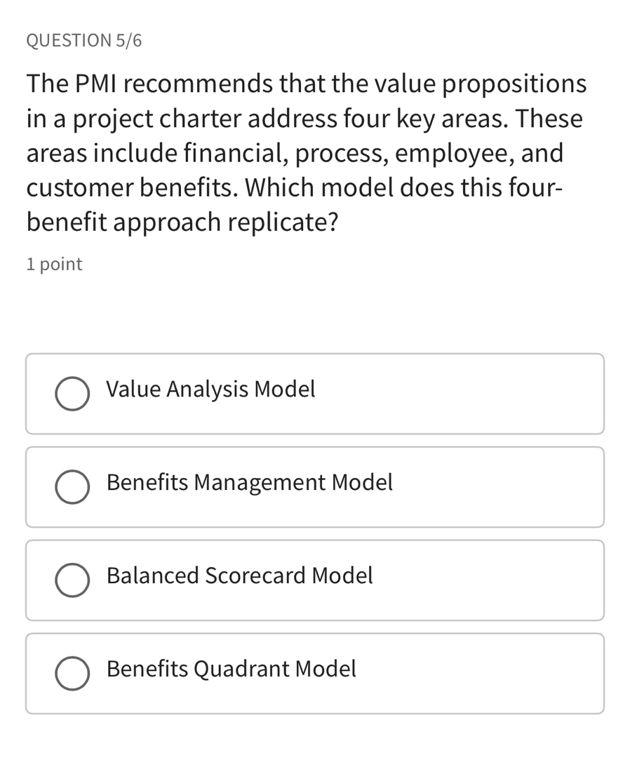 QUESTION 5/6 The PMI recommends that the | StudyX
