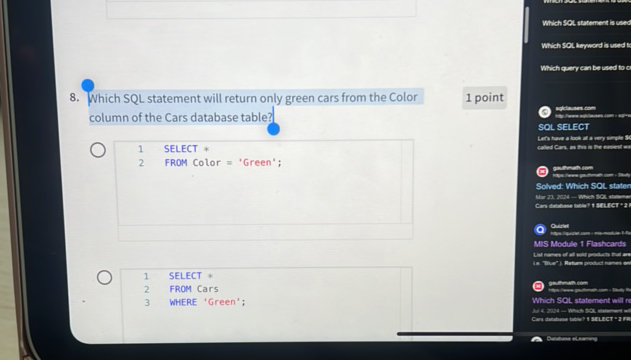 8 Which SQL statement will return only | StudyX