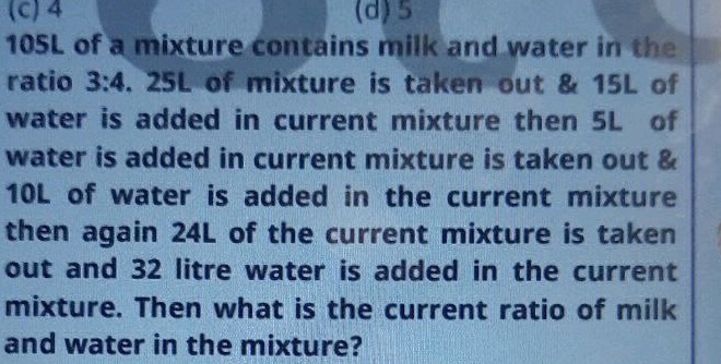 105L of a mixture contains milk and water in