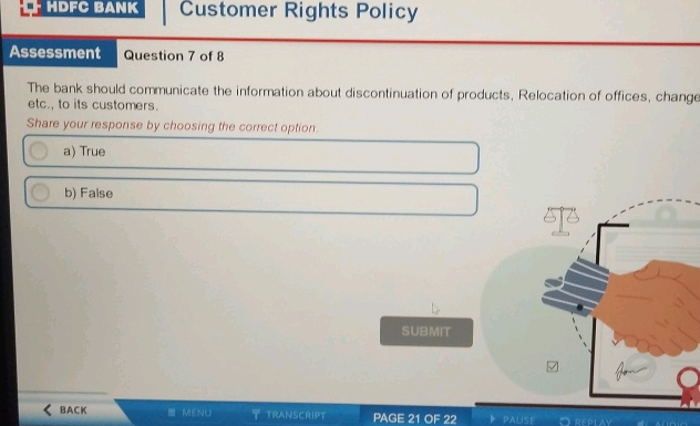 HDFC BANK Customer Rights Policy Assessment | StudyX