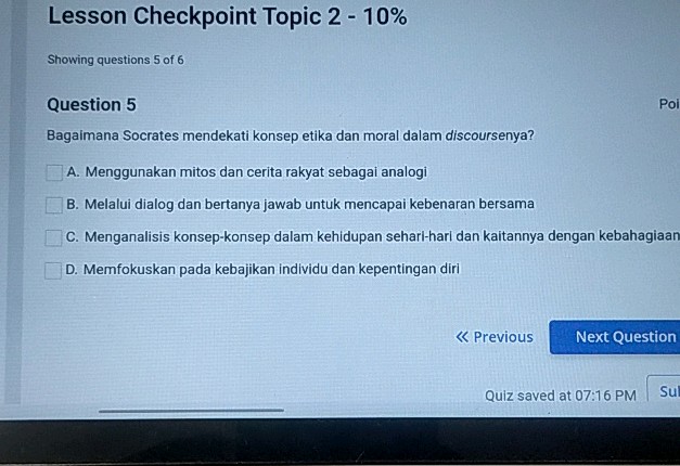 Lesson Checkpoint Topic 2 - 10 Showing | StudyX
