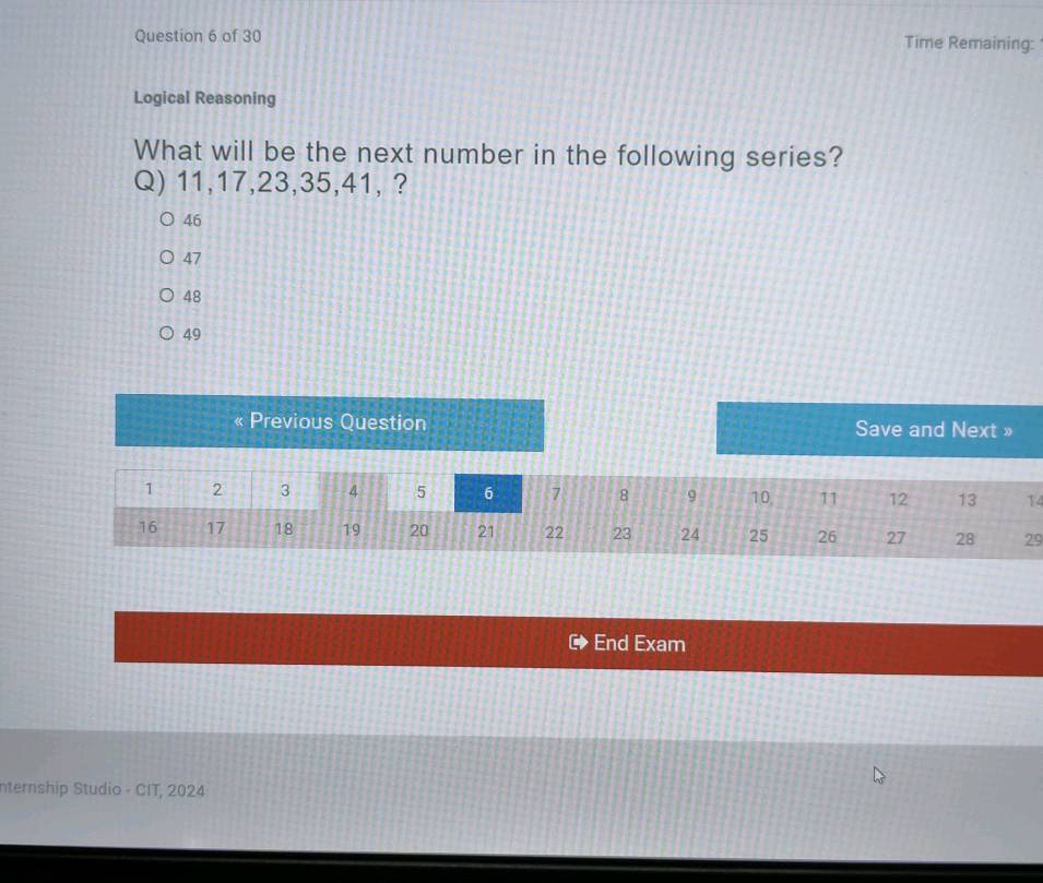 Question 6 of 30 Time Remaining Logical | StudyX