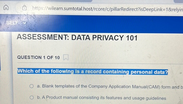 ASSESSMENT DATA PRIVACY 101 QUESTION 1 OF | StudyX
