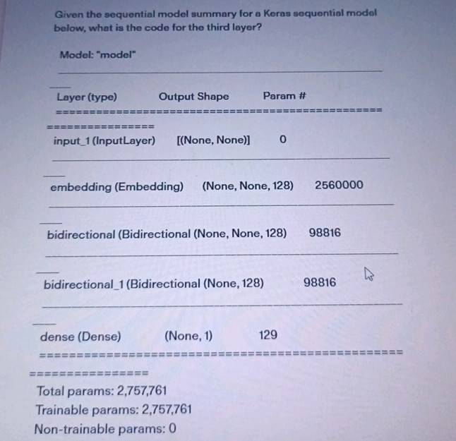 Given the sequential model summary for a | StudyX