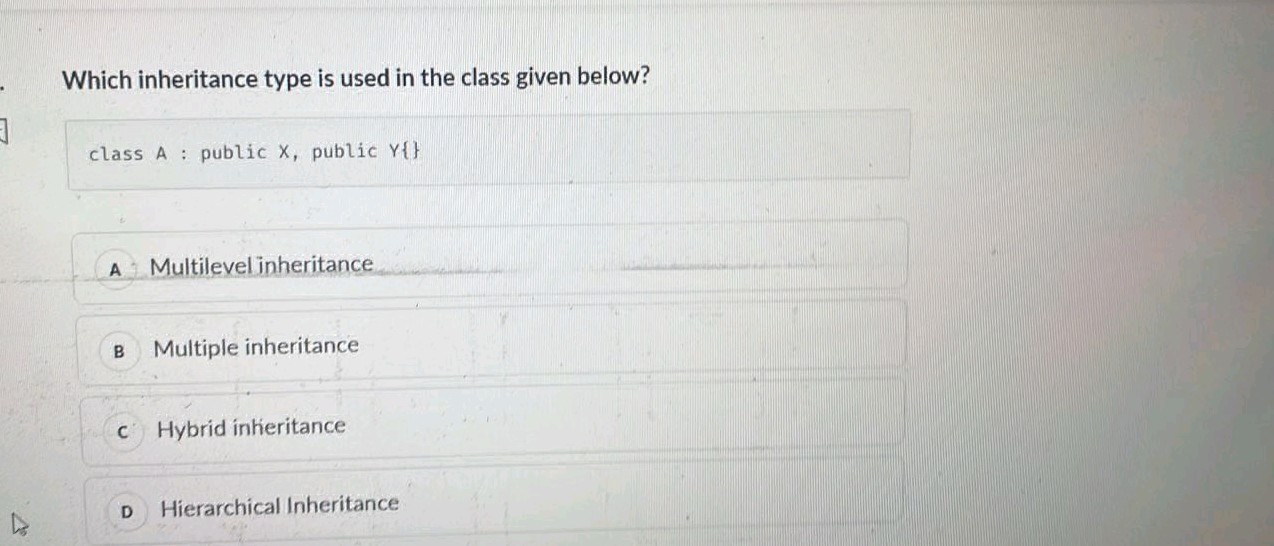 Which inheritance type is used in the class | StudyX