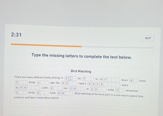 231 QuIT Type the missing letters to | StudyX