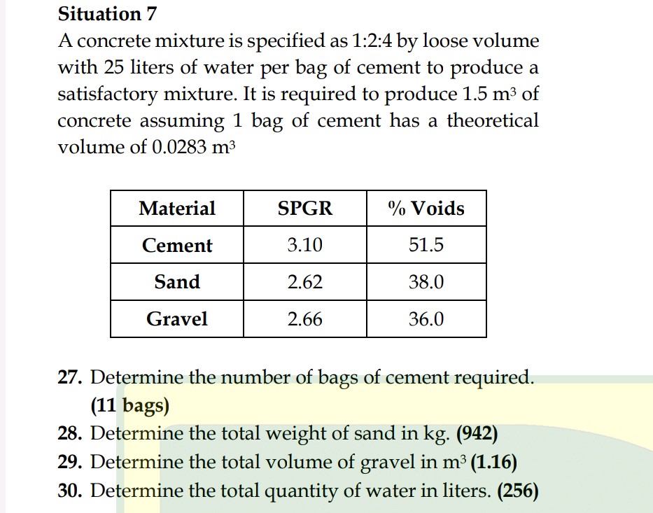 Situation 7 A concrete mixture is specified | StudyX