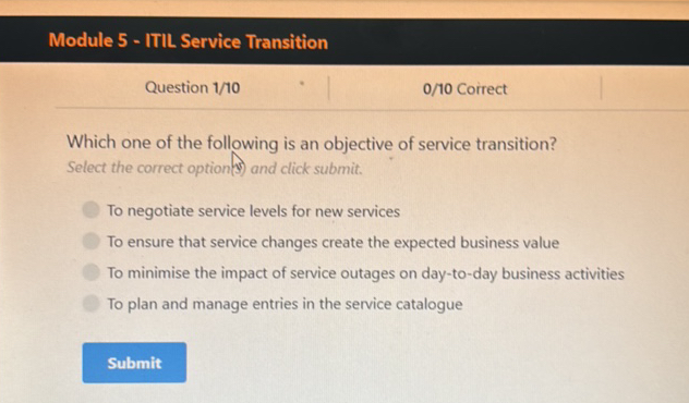 Module 5 - ITIL Service Transition Question | StudyX
