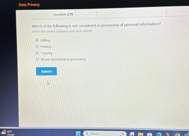 Data Privacy Question 2/15 Which of the | StudyX