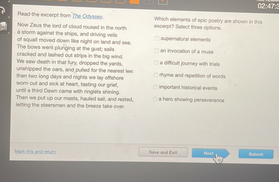 02 47 Read the excerpt from The Odyssey Now | StudyX