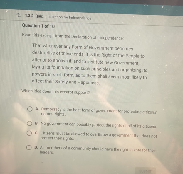 1 132 Quiz Inspiration for Independence | StudyX