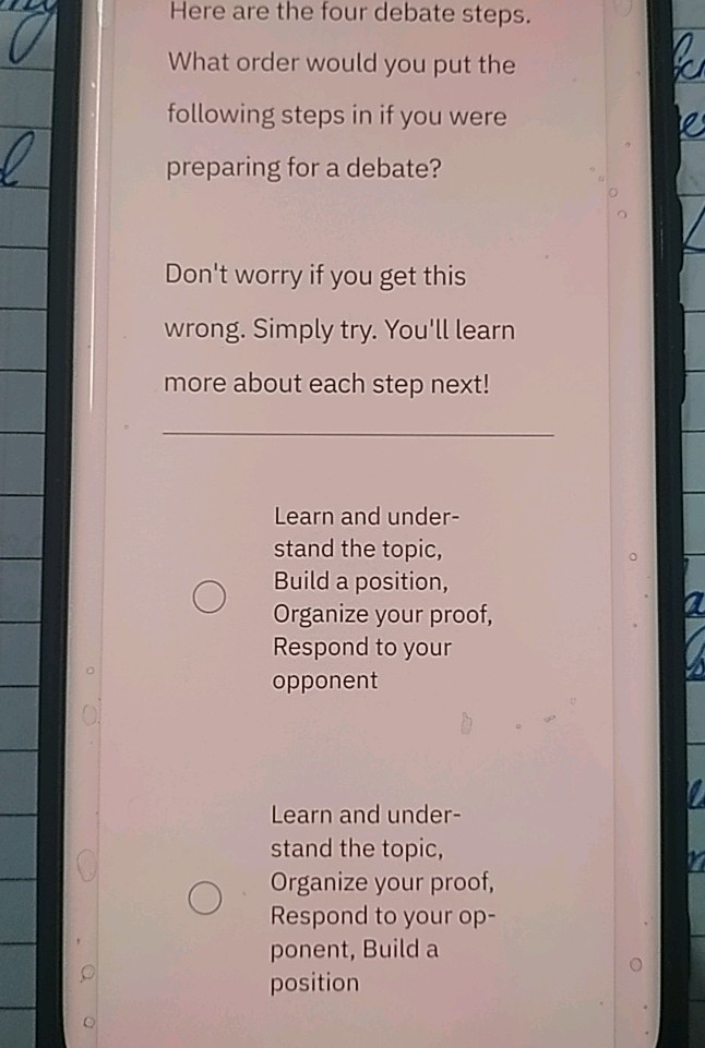 Here are the four debate steps What order | StudyX