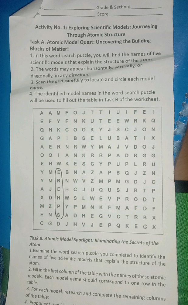 Grade Section Score Activity No 1 | StudyX