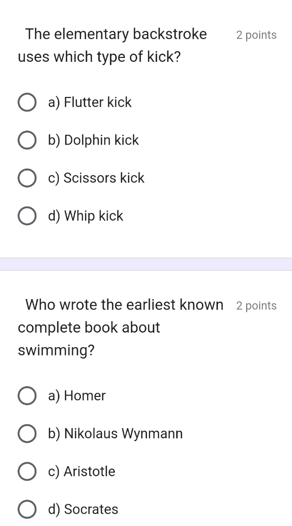 The elementary backstroke 2 points uses | StudyX