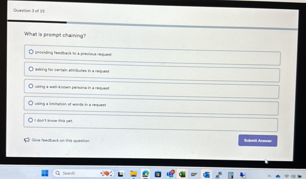 Question 3 of 15 What is prompt chaining | StudyX