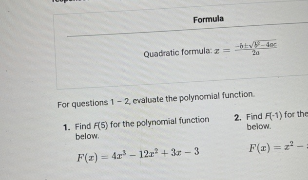 Formula Quadratic formula x= -b b2-4 a c2 | StudyX