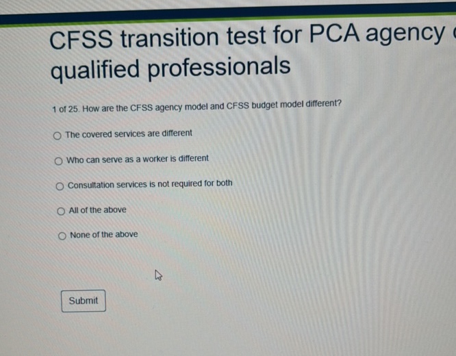 CFSS transition test for PCA agency | StudyX