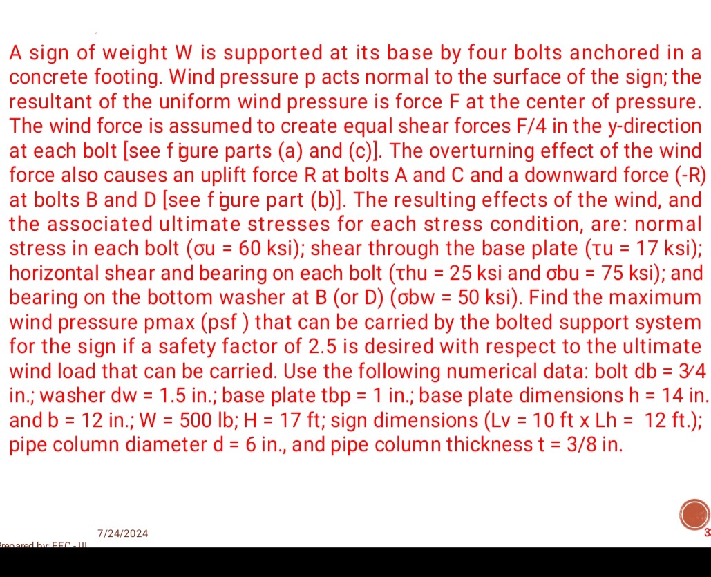 A sign of weight W is supported at its base | StudyX