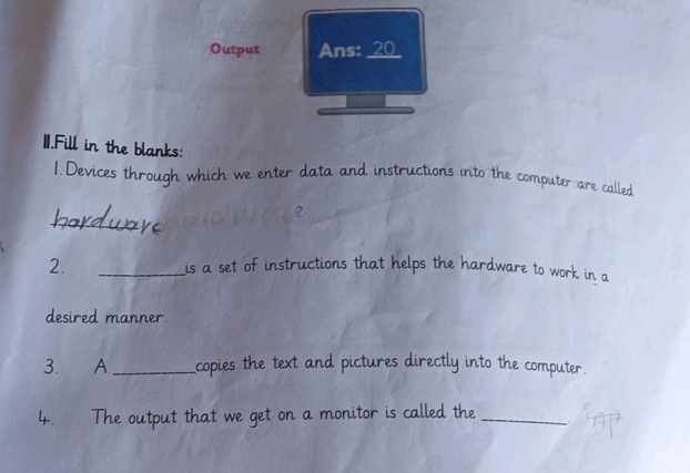Output Ans 20 II Fill in the blanks 1 | StudyX